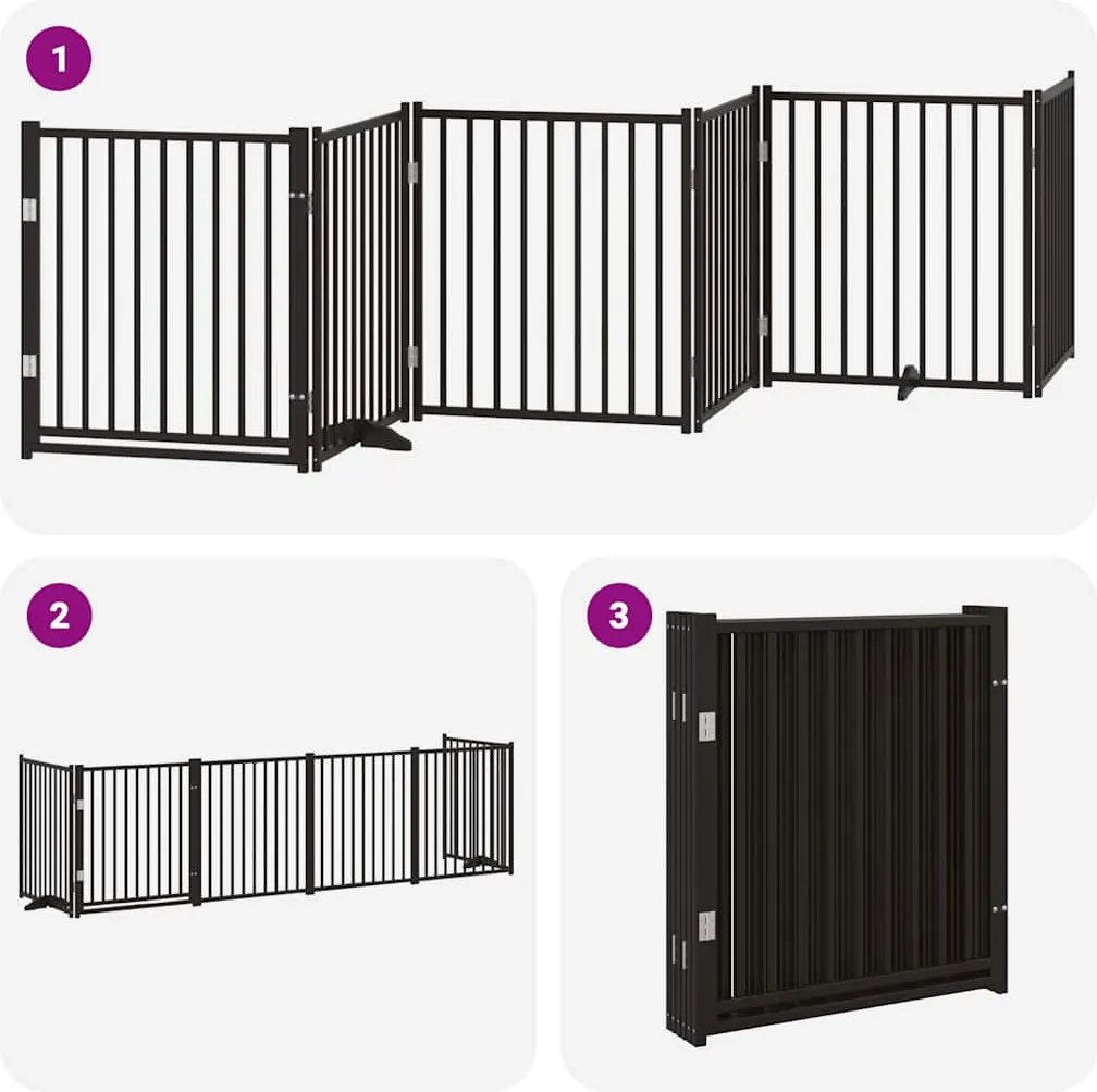 Zábrana pro psy s dvířky skládací 6 panelů černá 480 cm topol 3155741