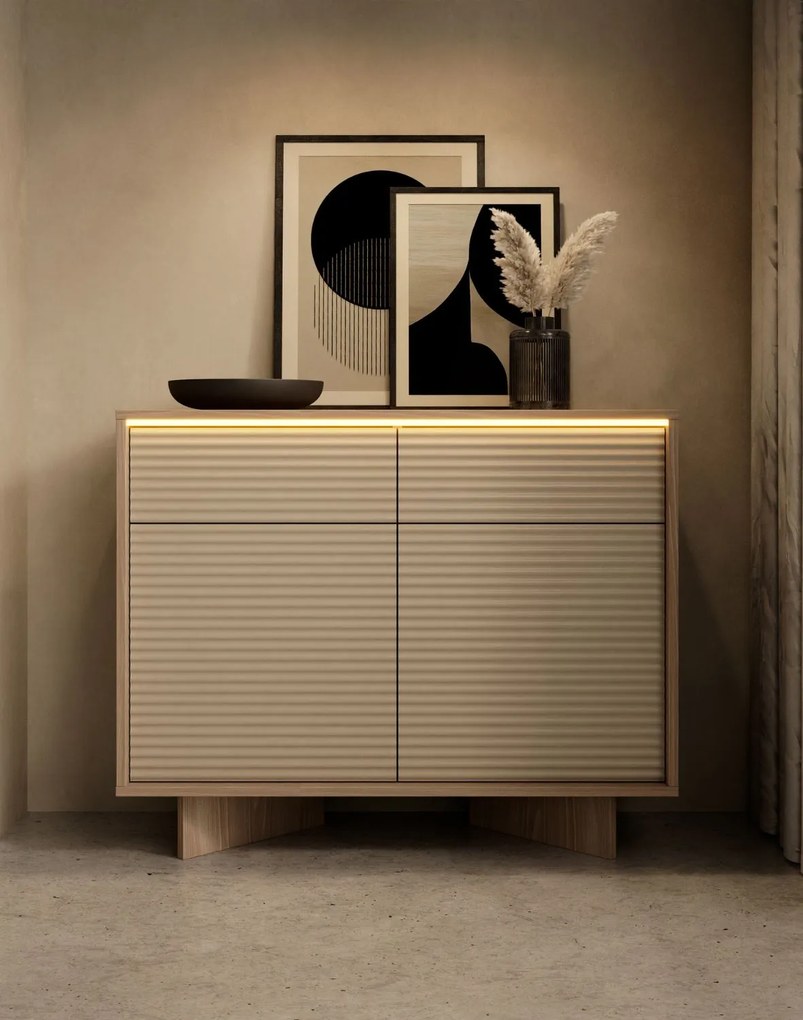 Komoda Semi D 104 cm 2D2S LED cappuccino bolivar přírodní