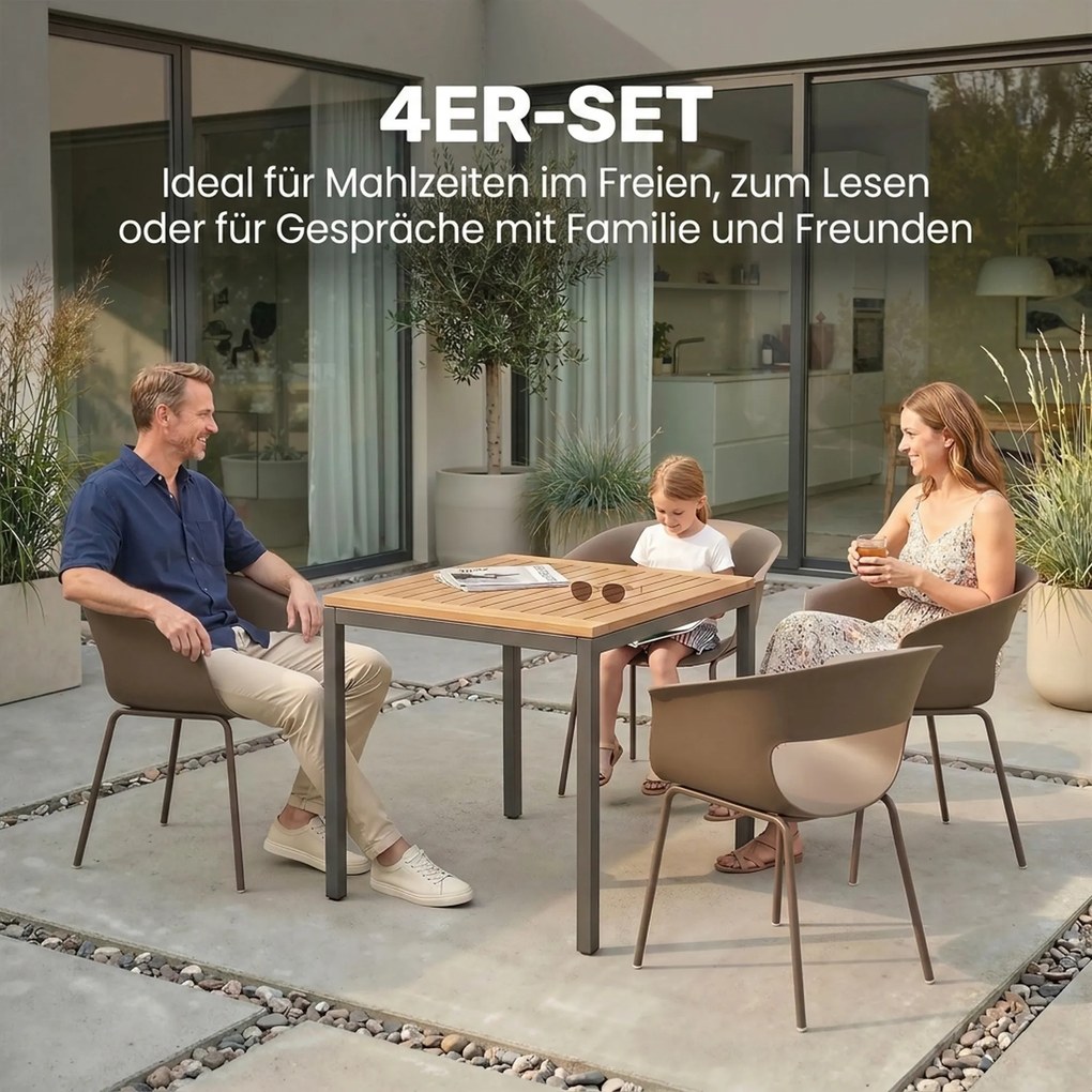 Outsunny Zahradní židle 4dílná sada ergonomické balkonové židle s výřezovým designem, područkou, odolné vůči povětrnostním vlivům, antikorozní, káva
