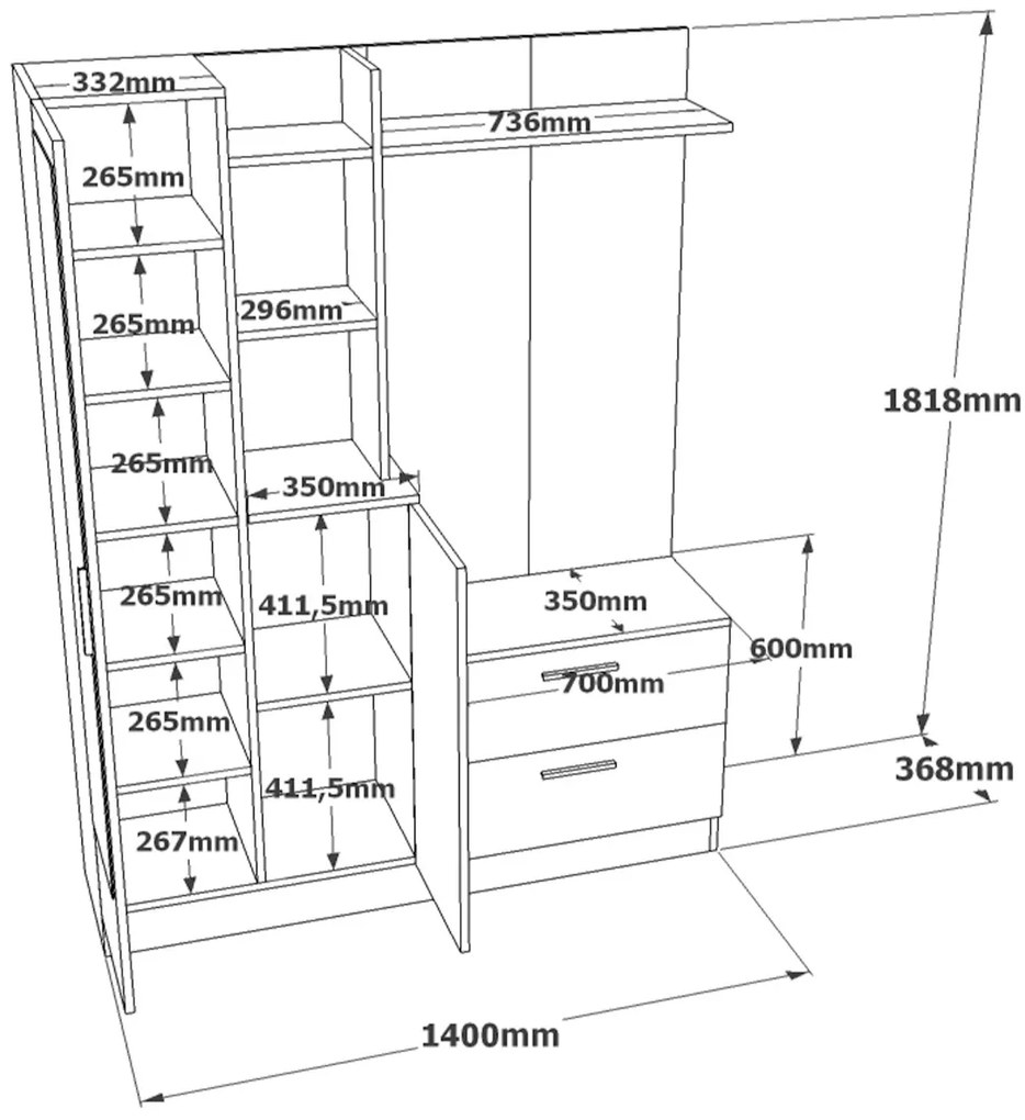 Předsíňová stěna JOPLIN borovice/antracit