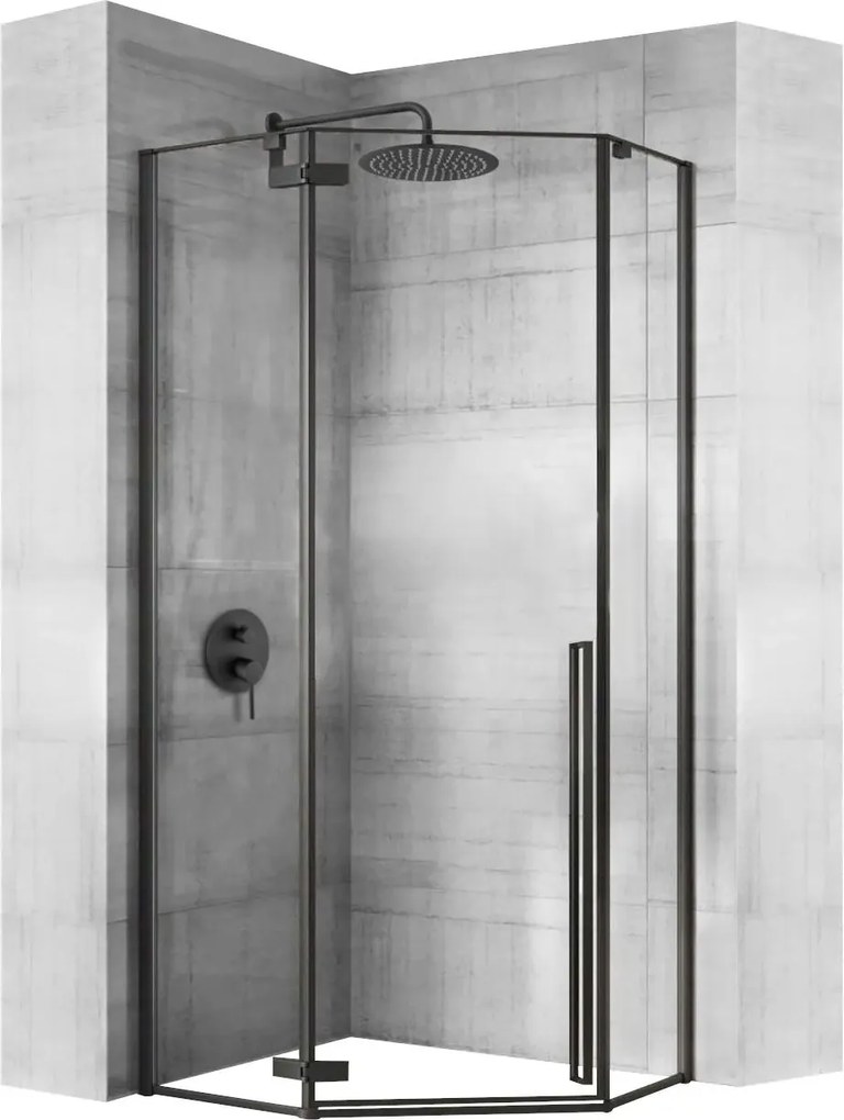 Rea - DIAMOND BLACK pětiúhelníkový sprchový kout 90 x 90 cm, černý matný, čiré sklo, REA-K5622
