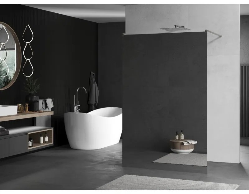 Mexen Kioto, sprchová zástěna Walk-In 100 x 200 cm, 8mm sklo vzor zrcadlo, broušená ocel profil, 800-100-002-97-50