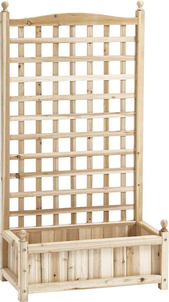 Vyvýšený zahradní truhlík Outsunny s treláží a obloukem pro popínavé rostliny, 64 x 28 x 120 cm