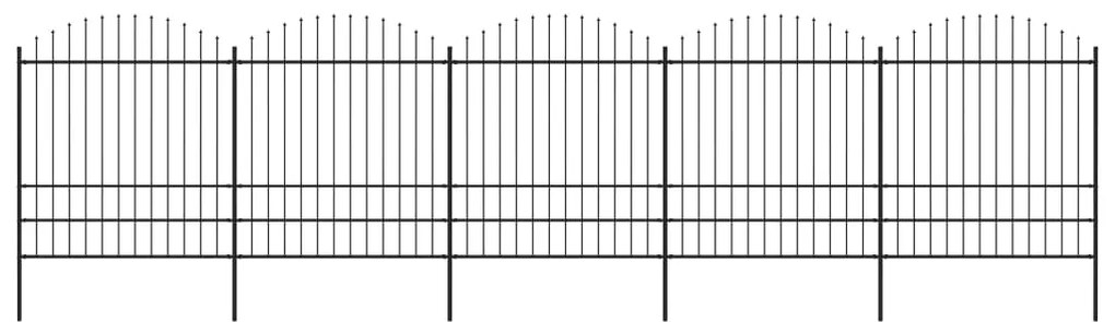Zahradní plot s kopím nahoře ocelový 892,5 x 200 cm černý