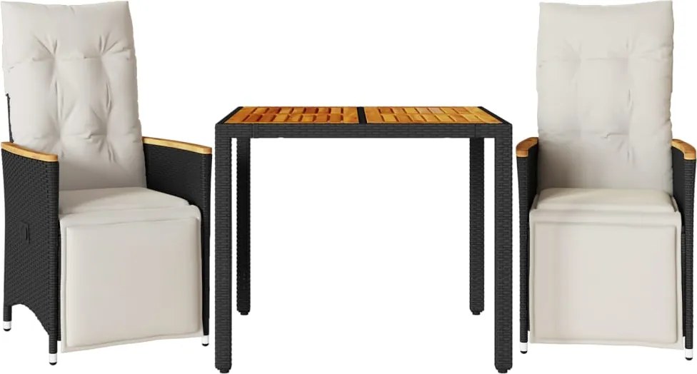 3dílný zahradní bistro set s poduškami černý polyratan 3276959
