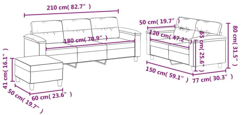 Petromila 3dílná sedací souprava s poduškami světle šedá mikrovlákno