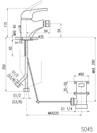 RAV Slezák SA045.0 - Bidetová baterie + výpusť SAZAVA 11,5 cm lesklý chrom