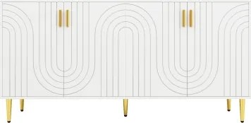 Aosom Komoda 152 cm moderní vlnitý design pro moderní kuchyni - perfektní pro vaši moderní domácnost, bílá