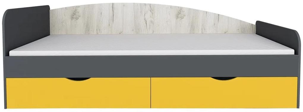 Postel 90x200 DISNEY dub kraft bílý/šedý grafit/žlutá
