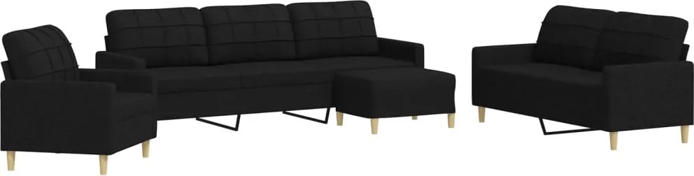 4dílná sedací souprava s podnožkou černá textil 3278299