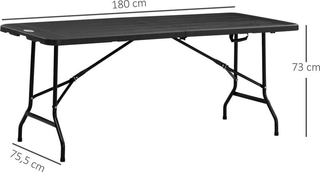Outsunny skládací zahradní stůl pro 6 osob, bufetový stůl s ocelovým rámem, terasový stůl vzhled dřeva 180 x 75,5 x 73 cm, tmavě šedý