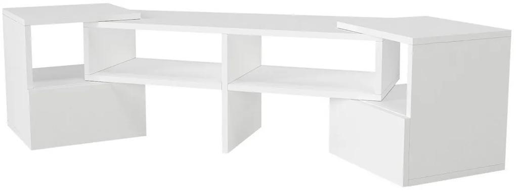 Televizní stolek TARTU 141 cm, nastavitelný rovný nebo rohový, matná bílá