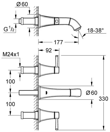 Grohe Grandera Baterie umyvadlová, tříotvorová 20414IG0