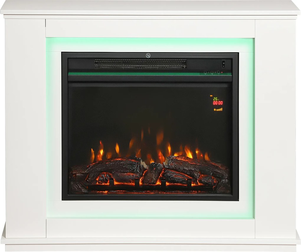 HOMCOM Elektrický krb, realistické plameny se 12 barvami, 5 stupňů jasnosti, dálkové ovládání, časovač, černá