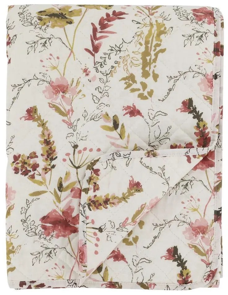 Krémový bavlněný přehoz s květy Aix Quilt Wild Flowers - 130*180 cm
