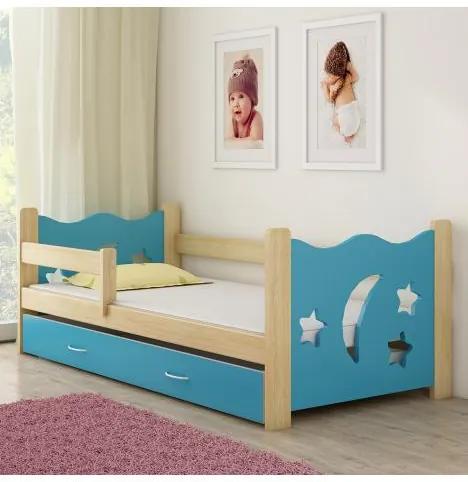 Dětská postel ACMA III modrá/dřevo 160x80 cm + matrace zdarma