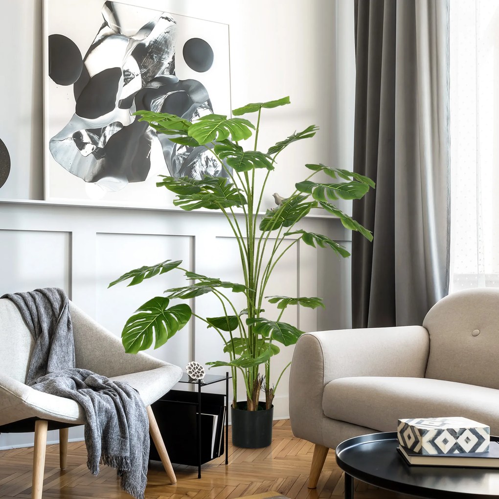 HOMCOM Umělé rostliny, umělá Monstera Deliciosa, 180 cm umělá rostlina s 24 větvemi, pokojová rostlina, umělý strom, rostlinná dekorace do interiéru,…