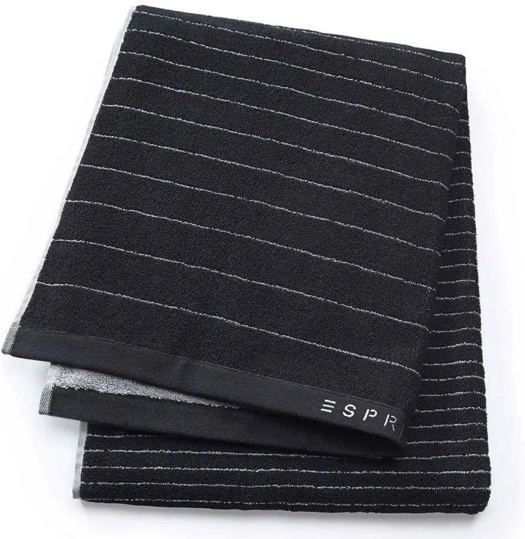 Luxusní froté ručník, koupací ručník, pruhy, černá barva, vyšívaný ručník, Esprit - 70x190
