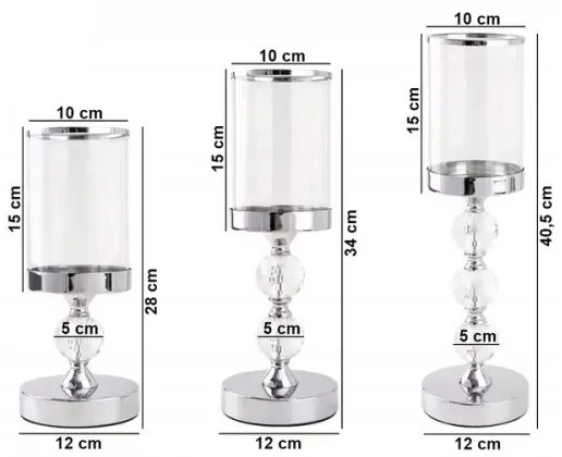 SADA 3x Svícen lesklý chrom
