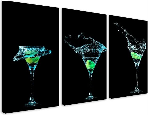 Obrazy na plátně do obývacího pokoje Triptych na zeď Martini s limetkou 90x180