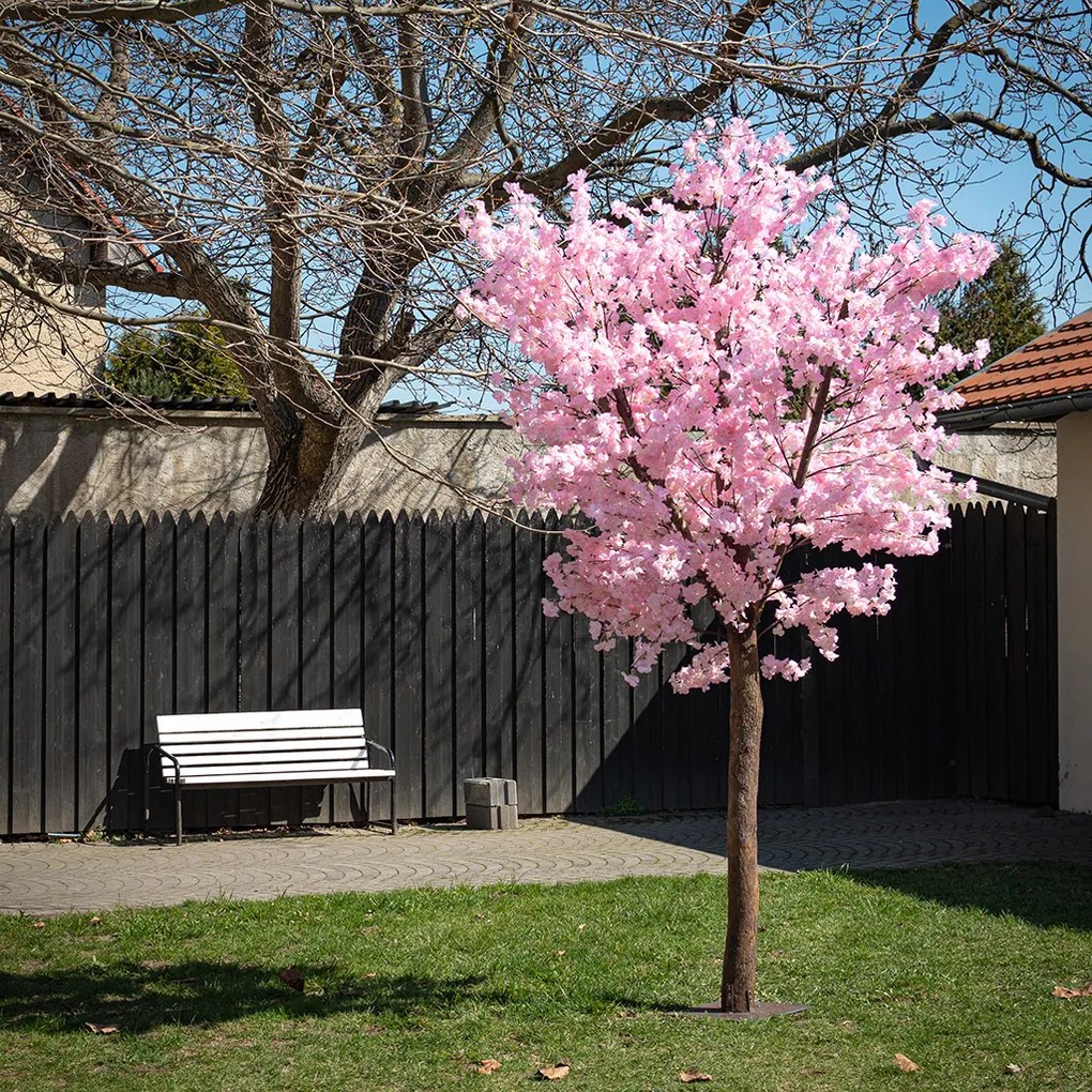 3D umělý strom Sakura 300 × 200 cm, růžová dekorace, IP44 venkovní, kov a plast