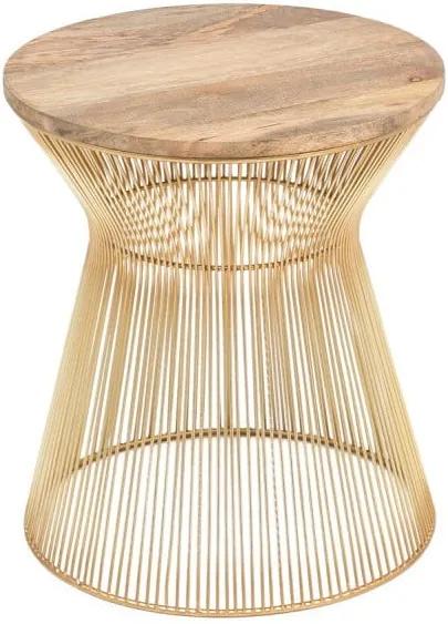 Odkládací stolek ve zlaté barvě s dřevěnou deskou WOOX LIVING Chloe, ⌀ 40 cm