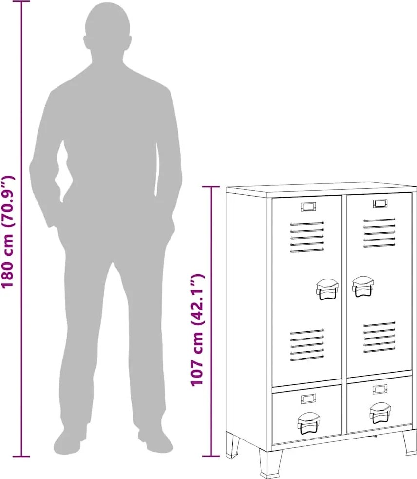 vidaXL Marketos Skříň kovová v industriálním stylu 67 x 35 x 107 cm černá