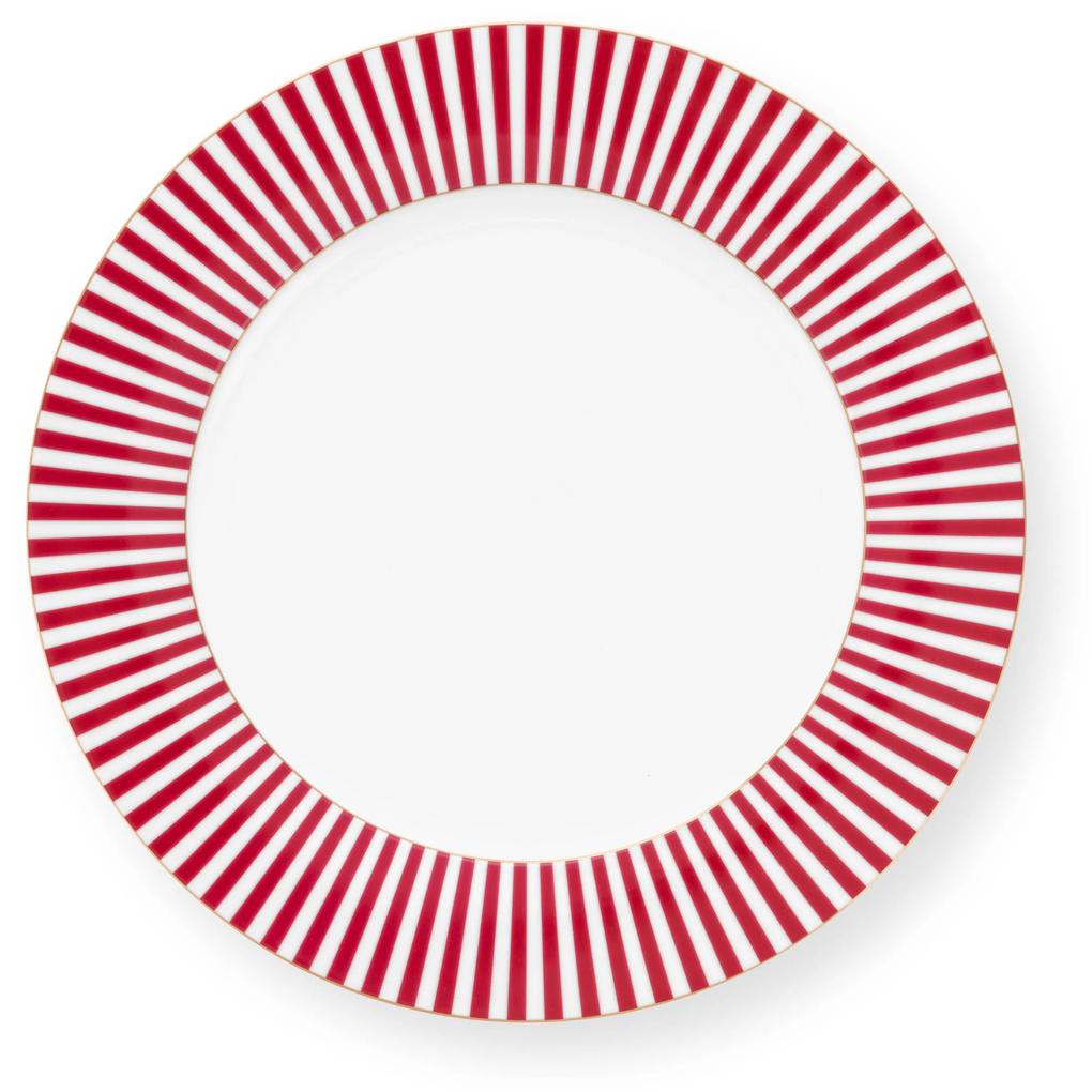Pip Studio Royal stripes talíř Ø26,5cm, bílo-tmavě růžový (talíř tenkostěnného porcelánu)