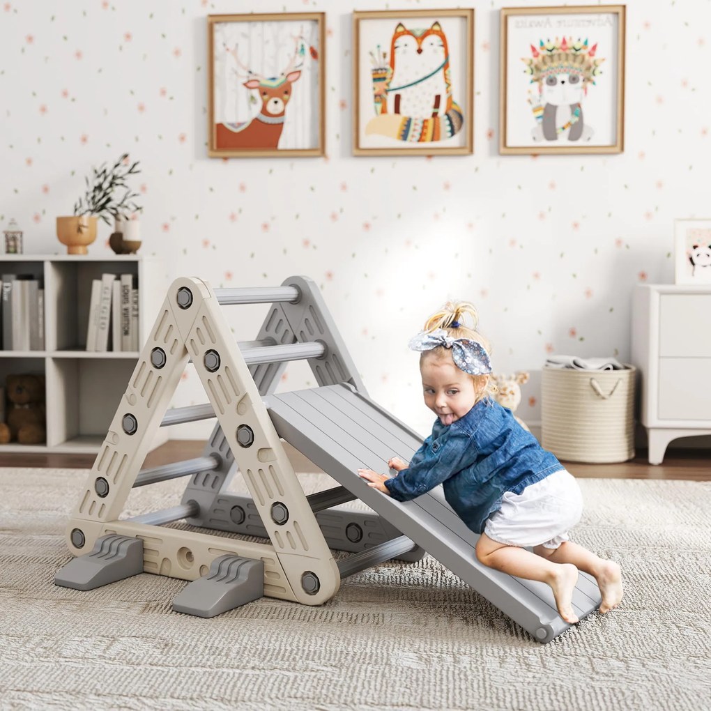 AIYAPLAY dětský lezecí trojúhelník pro děti od 18-48 měsíců se skluzavkou a lezecí rampou 130x80x69 cm šedá a bílá
