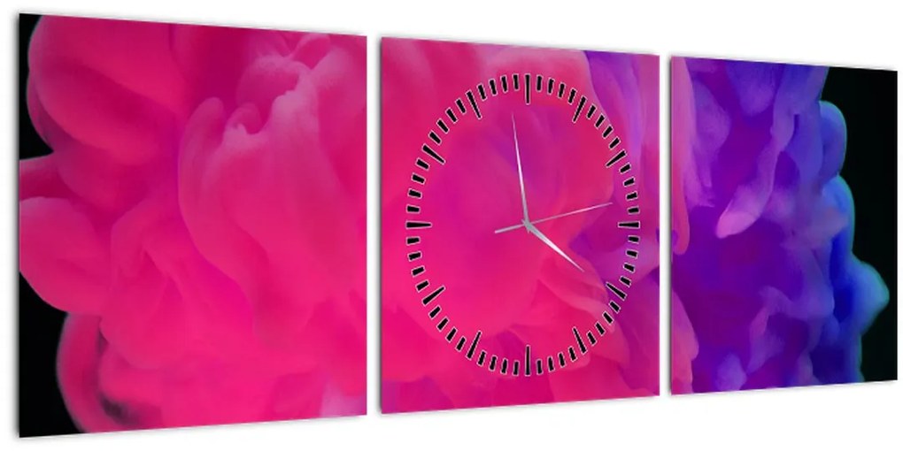 Obraz barevného kouře (s hodinami) (90x30 cm)