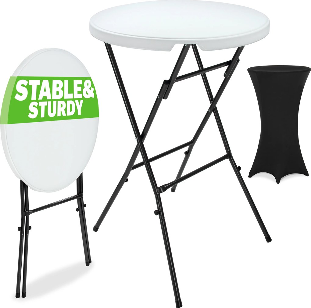 Barový stolek bílý s potah černý Ø72cm skládací 110cm výška