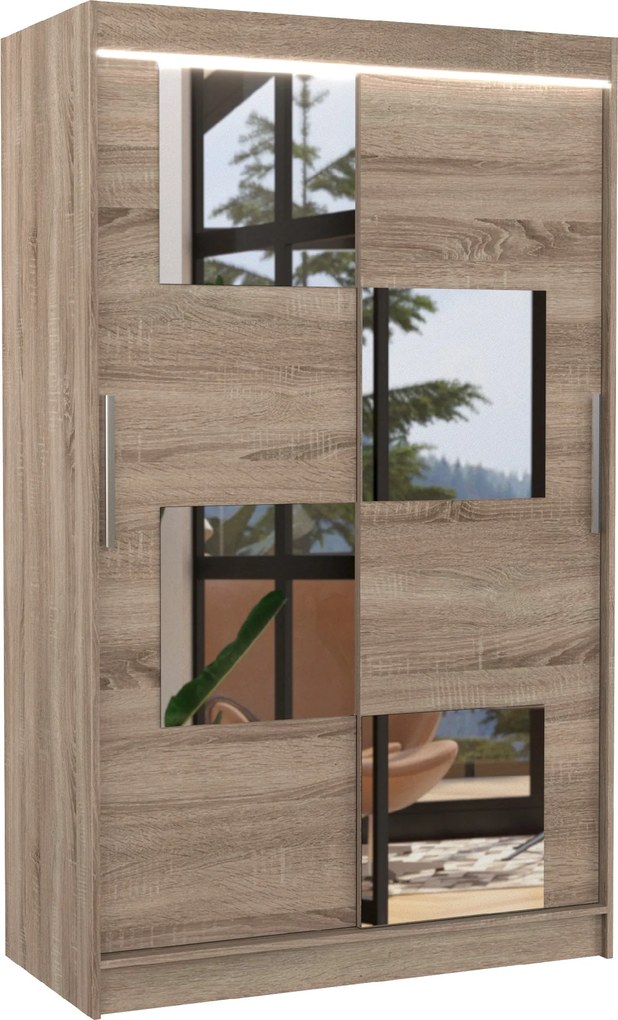ADRK Furniture Posuvná skříň se zrcadlem a LED osvětlením LUGANO 120 SW-LUG-T-120+L-V029
