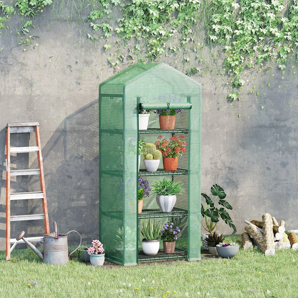 Outsunny Fóliovník se 4 policemi, 70 × 50 × 160 cm, tmavě zelený