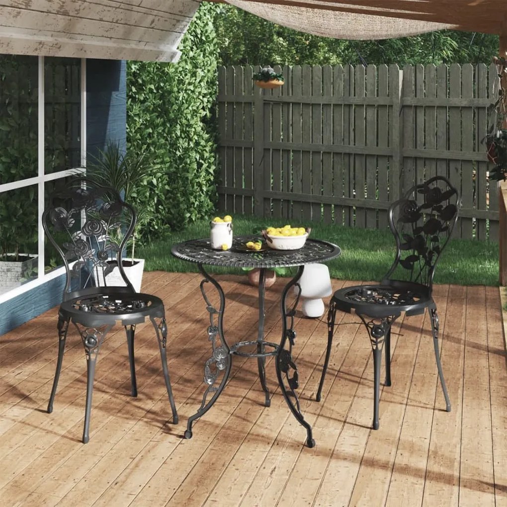 3dílný bistro set litý hliník černý 317739