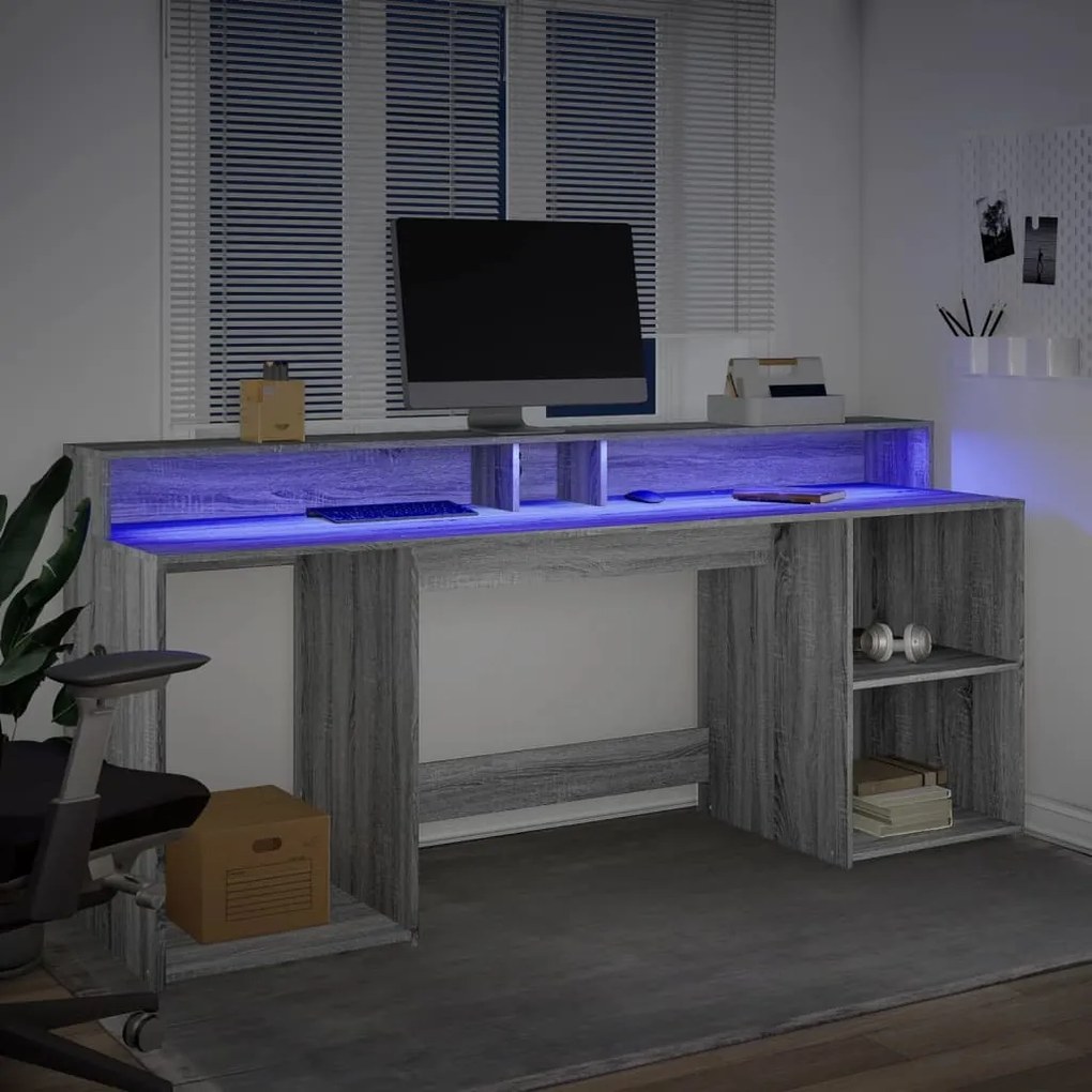 Psací stůl s LED šedý sonoma 200 x 55 x 91 cm kompozitní dřevo 3309443