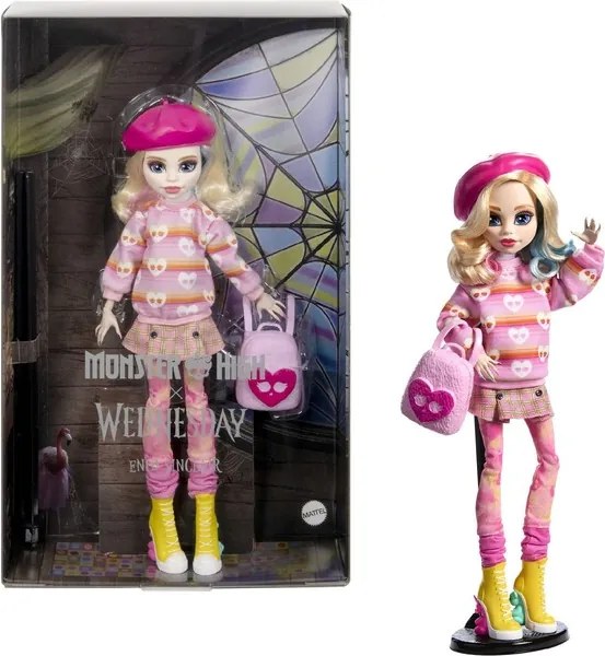 Mattel Monster High X Wednesday Enid Sinclair v růžovém outfitu HXJ05 Vícebarevná