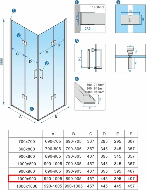 BPS-koupelny Obdélníkový sprchový kout HYD-OK13A 100x90 zlatá kartáčovaná/transparent - bez vaničky