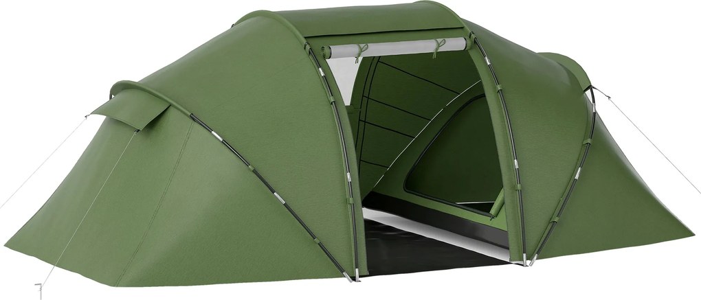 Rodinný stan Outsunny pro 4-6 osob - skládací a lehký s voděodolnou taškou na pláž, do parku či na pěší turistiku 430x240x170 cm Zelený | Aosom
