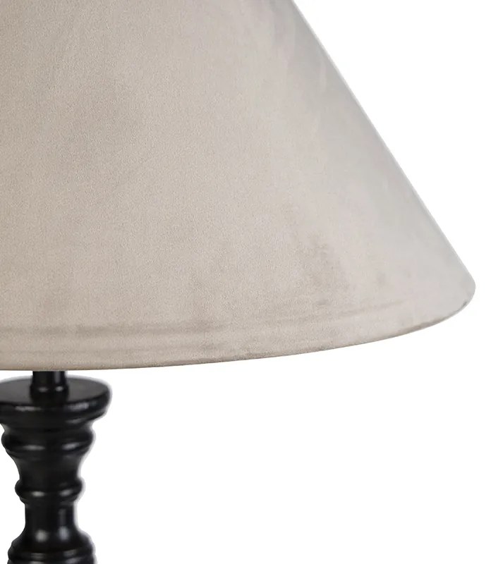 Stojací lampa černá s velurovým odstínem taupe 55 cm - Classico