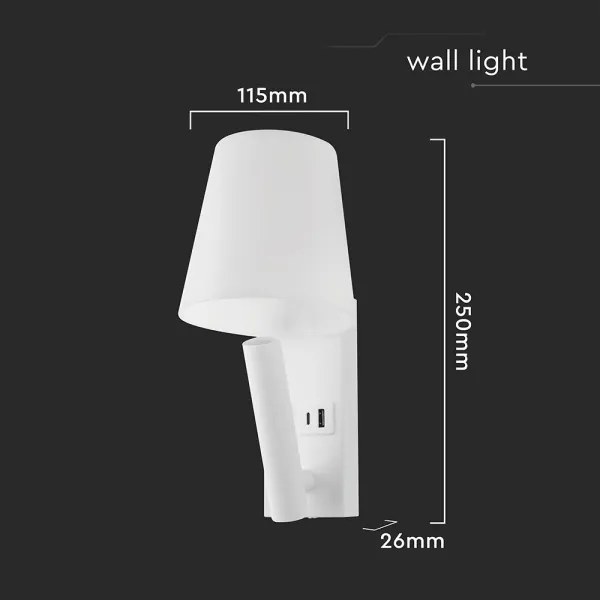 LED Nástěnná lampa s USB portem LED/2W/230V 3000K bílá