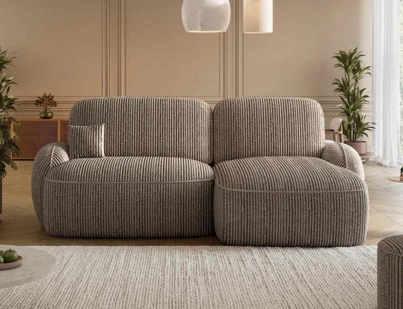 Rohová sedací souprava Tesalia s funkcí spaní a úložným prostorem, světle hnědý velur, pravostranná