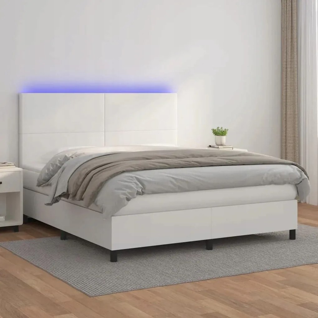 Fionshop 264254688 Box spring postel s matrací a Led bílá 180x200 cm uměl