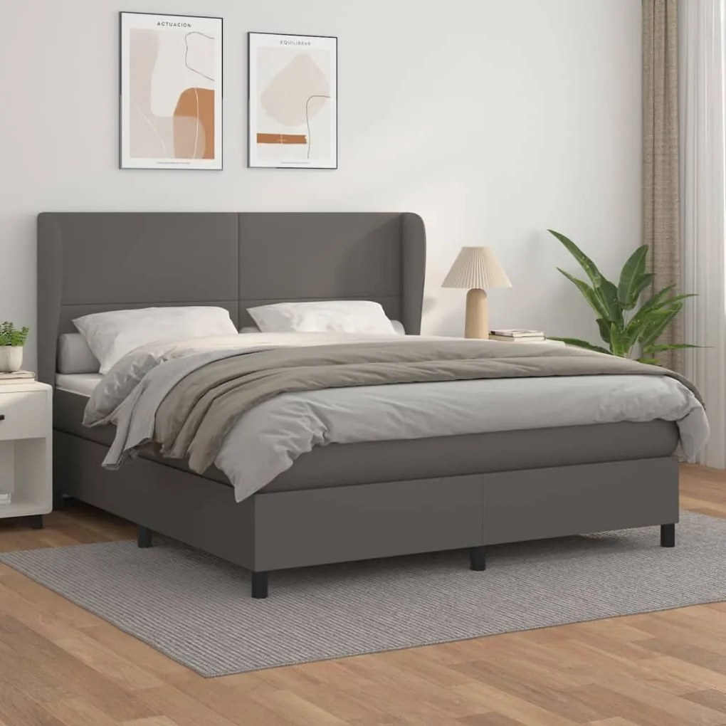 Box spring postel s matrací šedá 160x200 cm umělá kůže 3128923