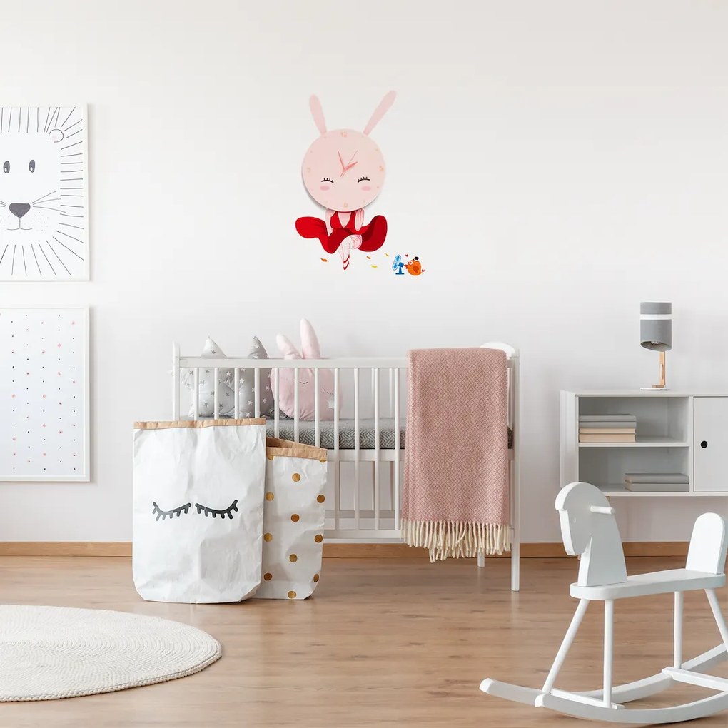 Dětské nástěnné svítidlo s hodinami Bunny Clock, 1x růžové plastové stínítko
