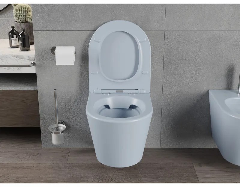 Mexen, Mexen Rico miska wc Rimless z desk wolnoopadającą slim, duroplast, szara-nebíská mat - 30724069