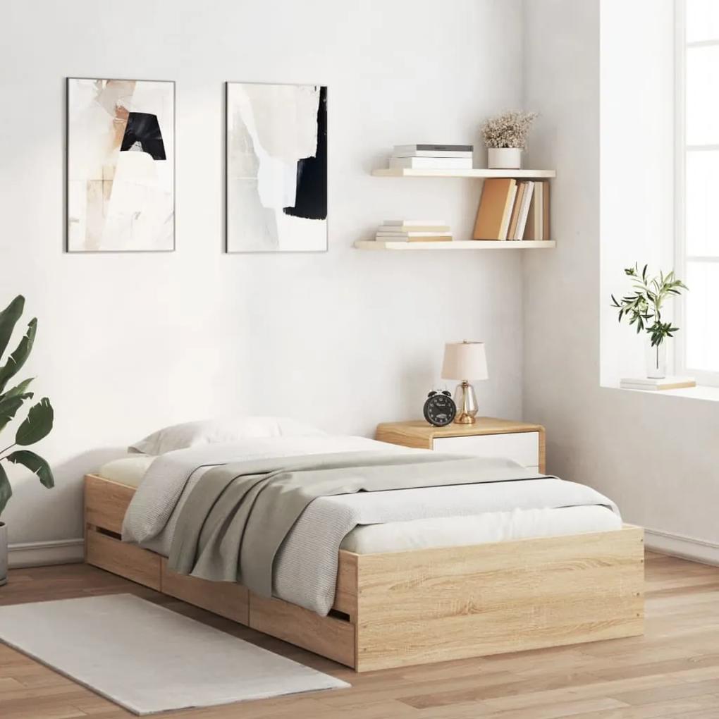 vidaXL Rám postele se zásuvkami 75 x 190 cm kompozitní dřevo [3207331] Barva: šedá sonoma