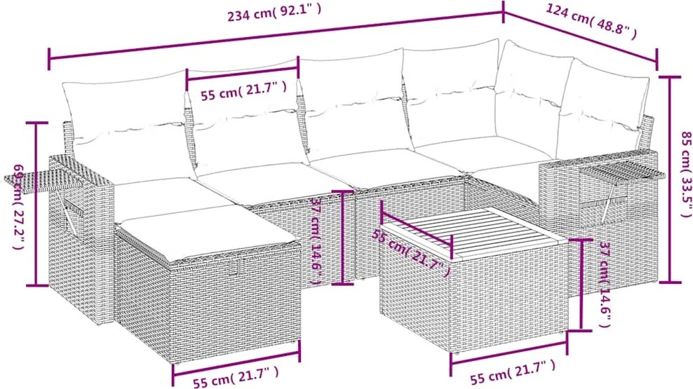 7dílná zahradní sedací souprava s poduškami černá polyratan 3264947