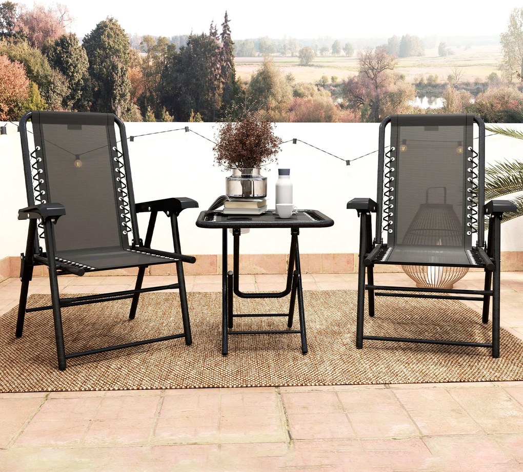 Outsunny Bistro set 3dílný ocelový zahradní nábytek odolný proti povětrnostním vlivům se skládacím bistro stolem držák na pohár zahradní židle černá