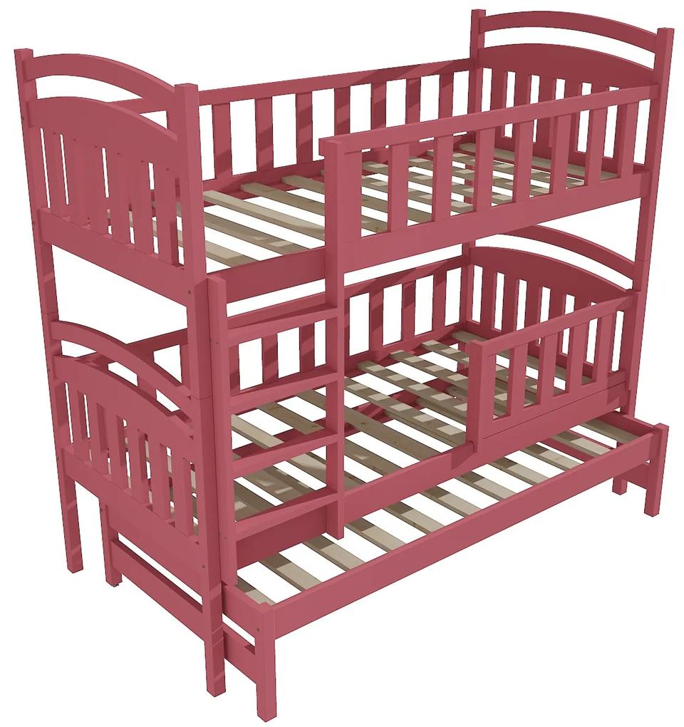 Vomaks Patrová postel s výsuvnou přistýlkou PPV 014 se zábranou Rozměr: 80 x 200 cm, Barva: barva růžová, Prostor mezi lůžky: 80 cm