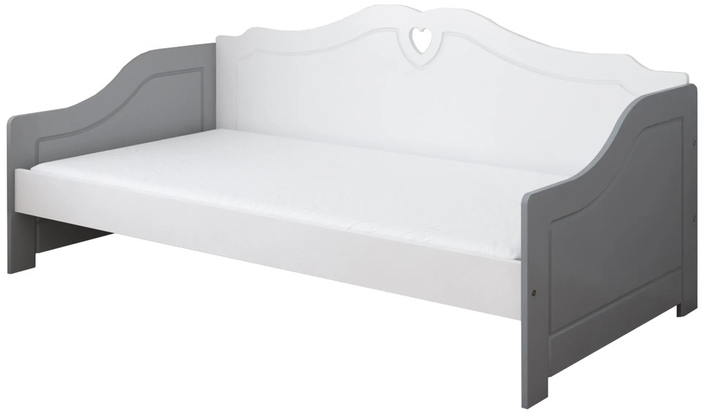 BabyBeds Dětská postel ZUZANA srdíčka Velikost postele: 160x80 cm, Barevné provedení: bílá a šedá, Úložný prostor: Ne, bez úložného prostoru Bílá